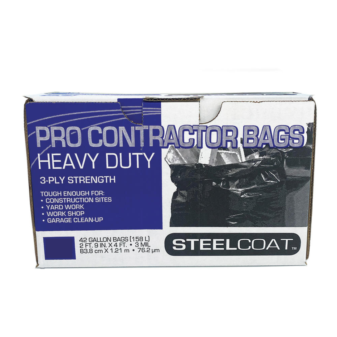SteelCoat - Contractor Heavy Duty Bags - 42 gallon 3MIL 50ct - Black ...
